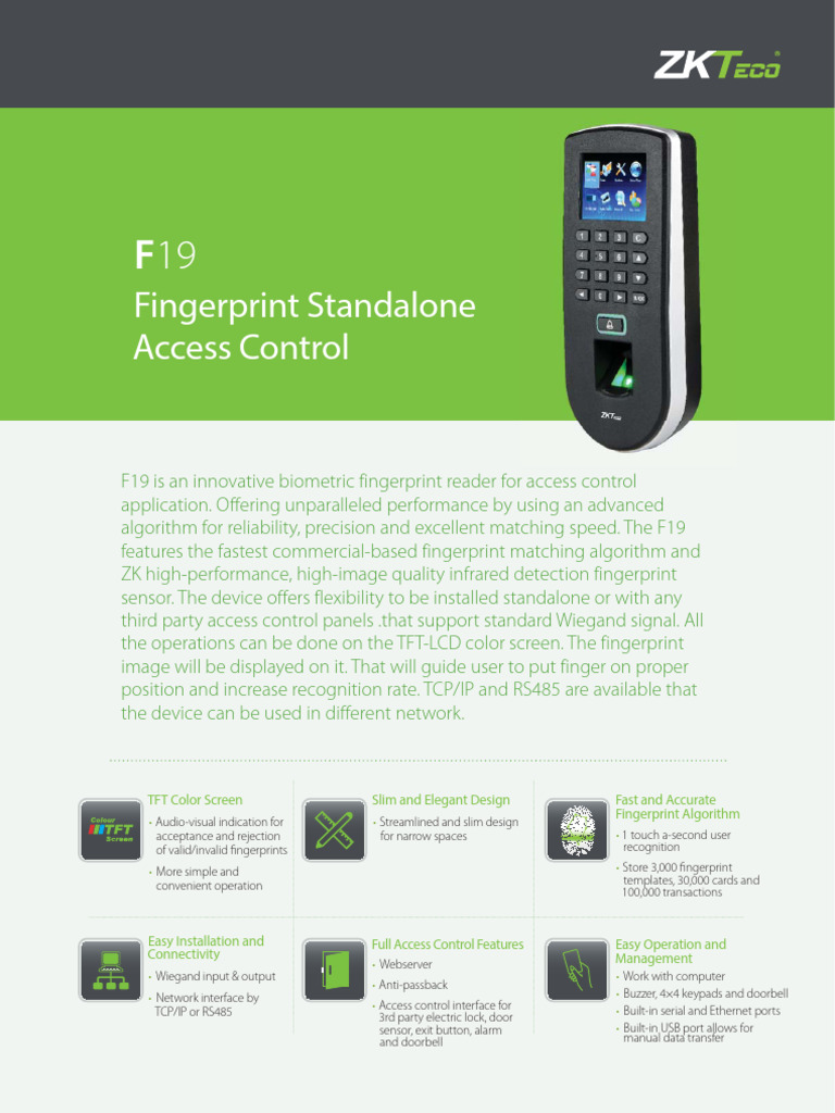 f19 Brochure | PDF | Access Control | Fingerprint