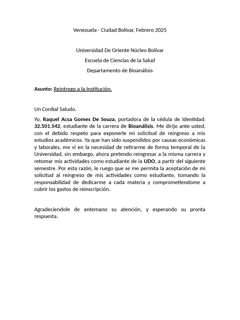 Carta de Reingreso | PDF