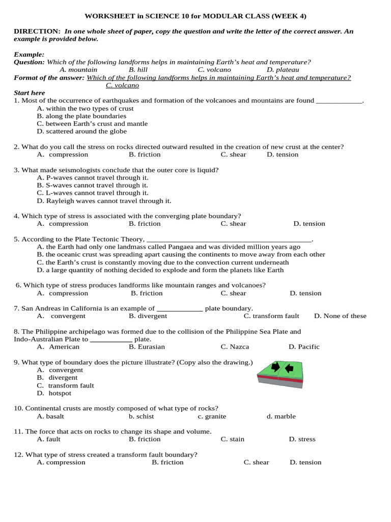 Worksheet Modular Class Long Test W4 | PDF | Plate Tectonics | Earth