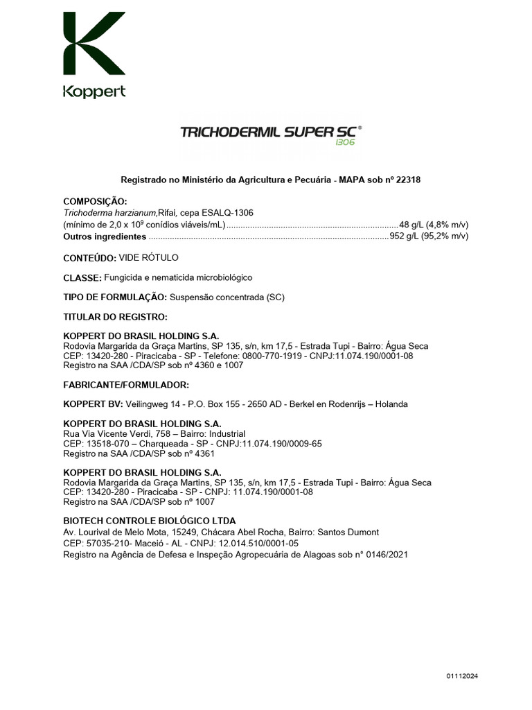 Biofungicida Trichodermil Super SC: Controle de Pragas e Doenças | PDF ...