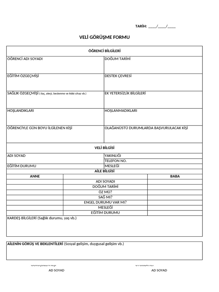 Veli̇ Görüşme Formu | PDF