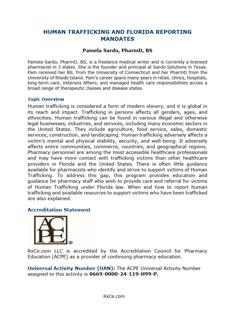 Human Trafficking and FL Reporting Mandates Ceu | PDF | Human ...