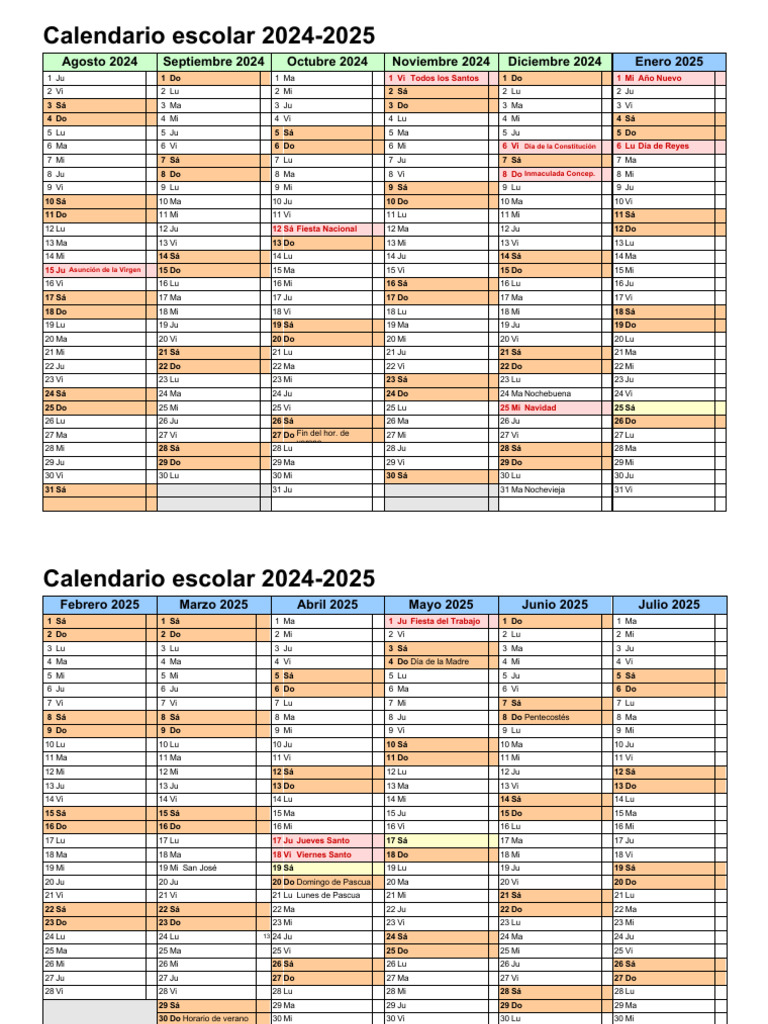 Calendario Escolar 2024-2025 | PDF | Fiestas cristianas y días santos