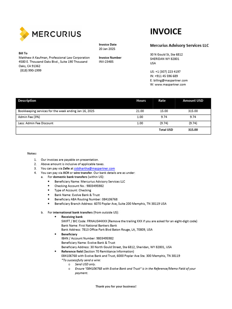 Invoice INV-23485 | PDF | Wire Transfer | Banks