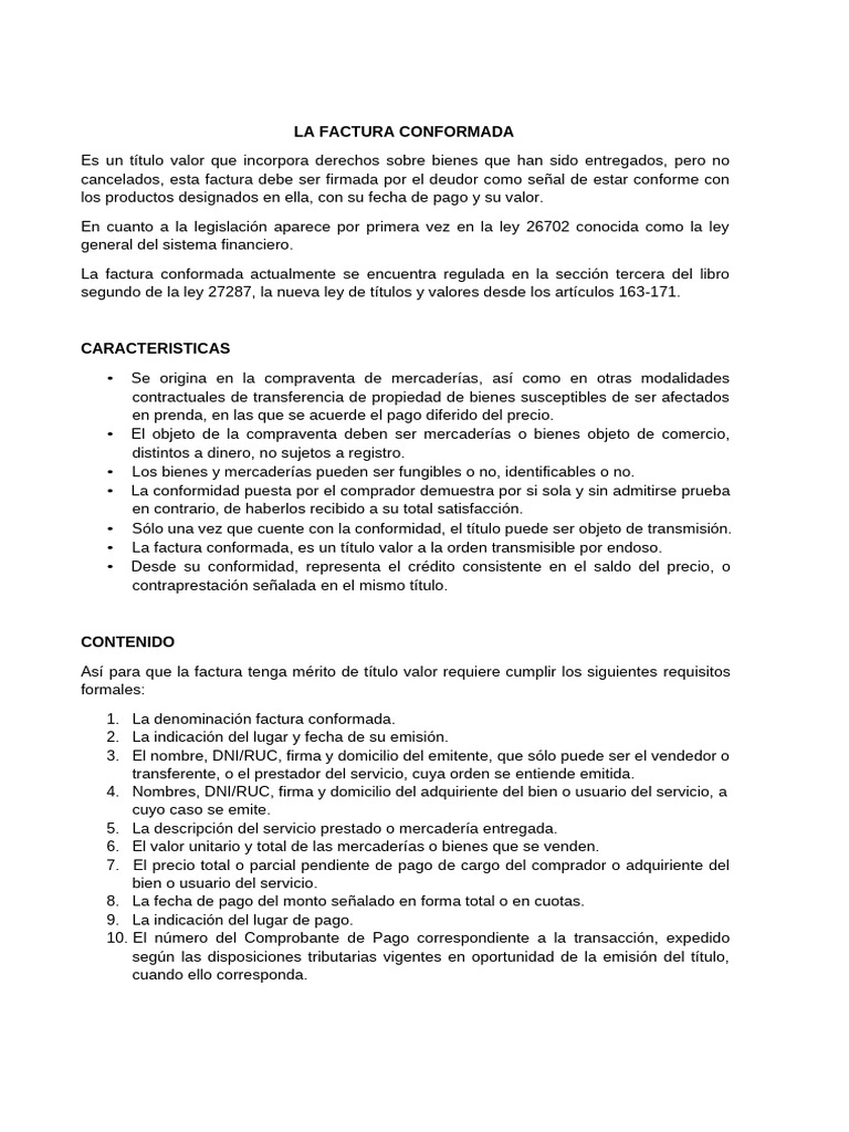 Factura Conformada: Características y Uso | PDF | Factura | Pagos