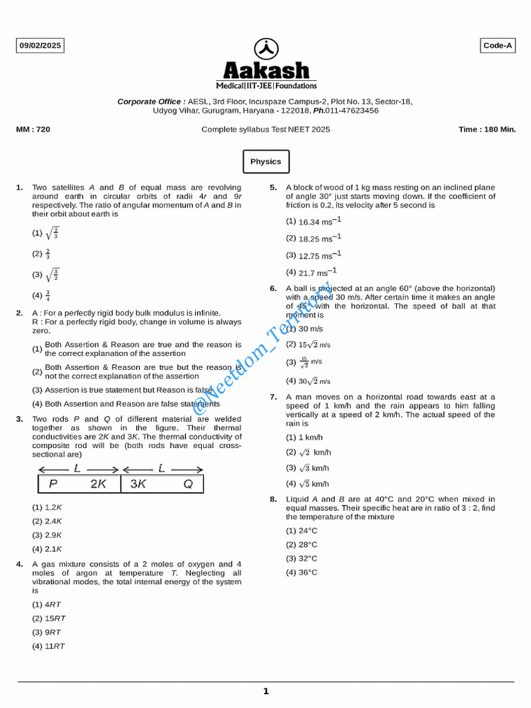 Complete Syllabus Test NEET 2025 | PDF