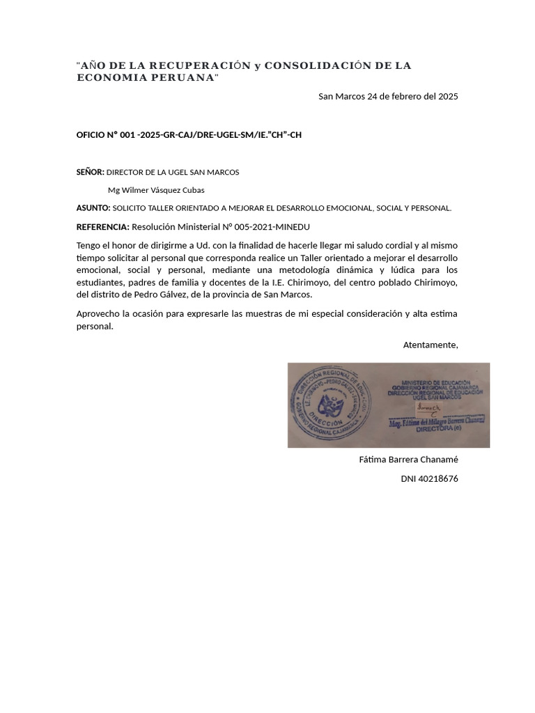 Oficio Apoyo Psicologico | PDF