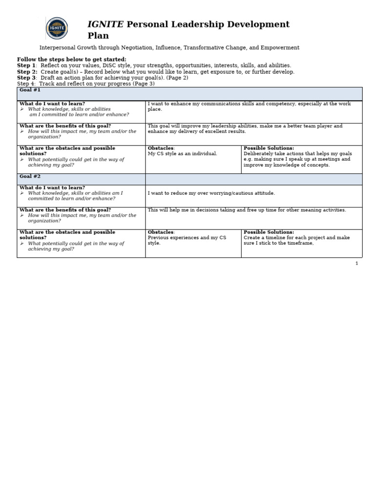 IGNITE Development Plan - Rev1 | PDF | Goal | Skill