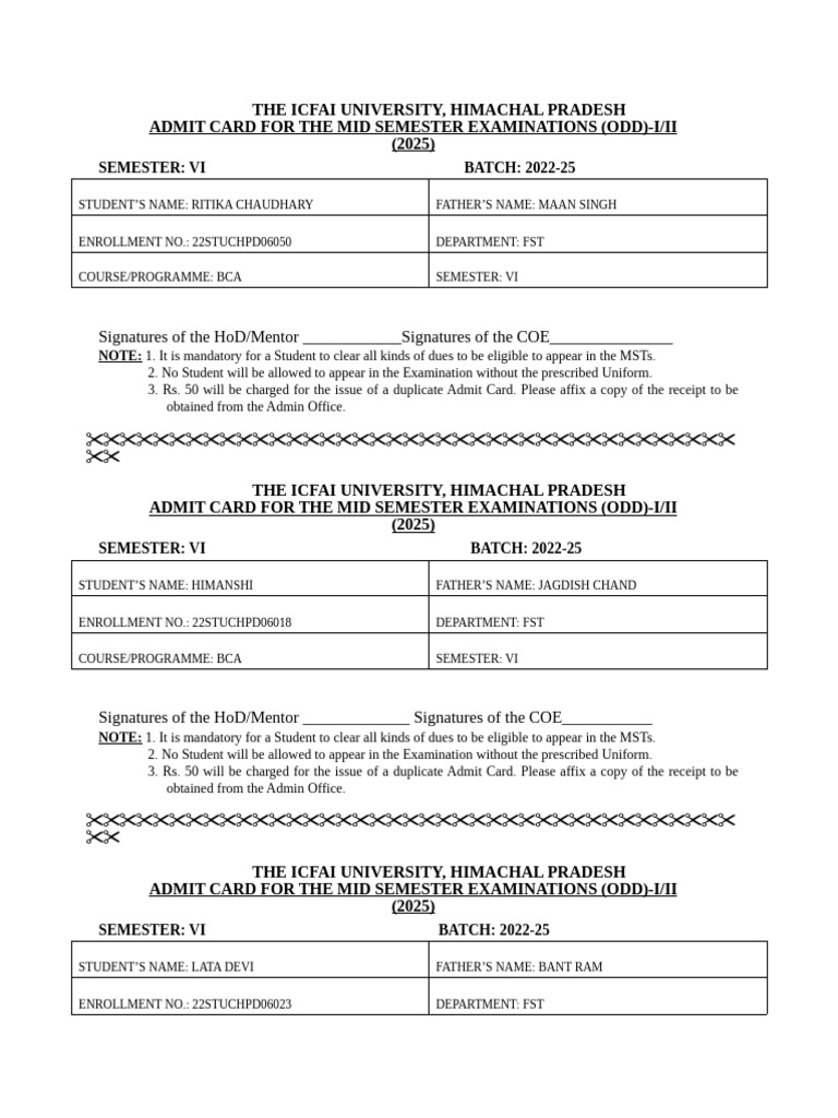 Admit Card MST Vi (1) - 2 | PDF
