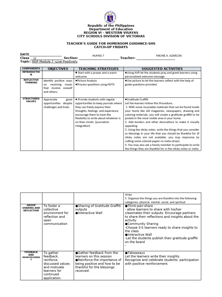 HGP Plan Modyul 7 Live Positively Do 001 Based | PDF | Communication | Behavior Modification