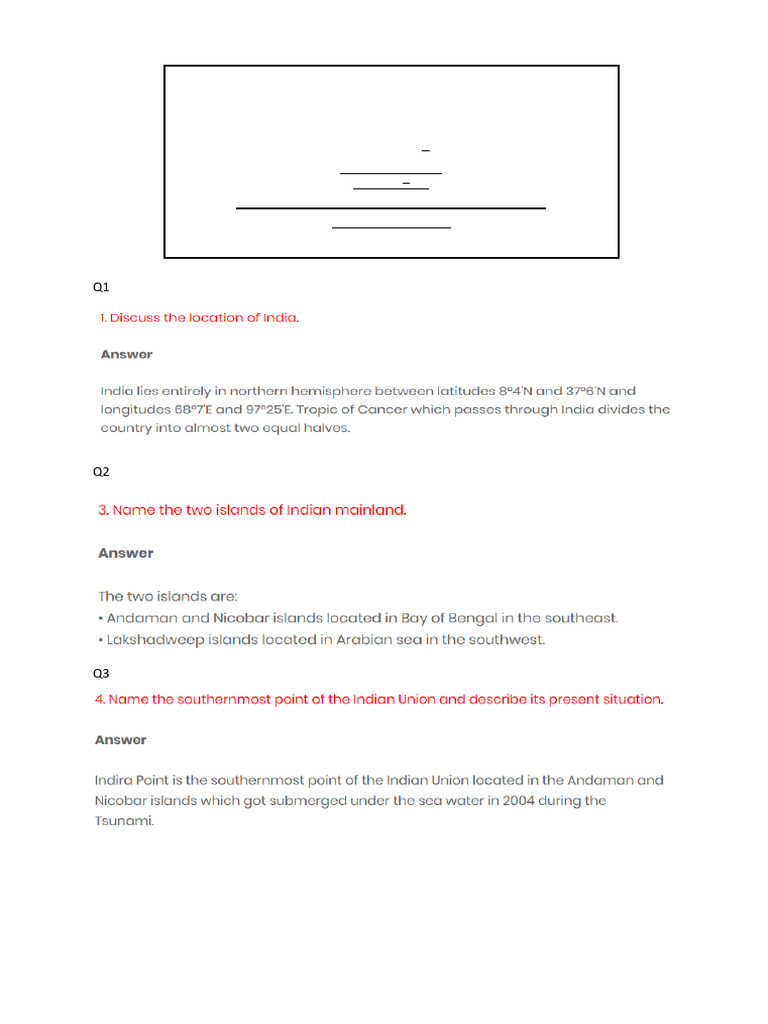 Class 9 Geo CH 1 Ques | PDF | Geography