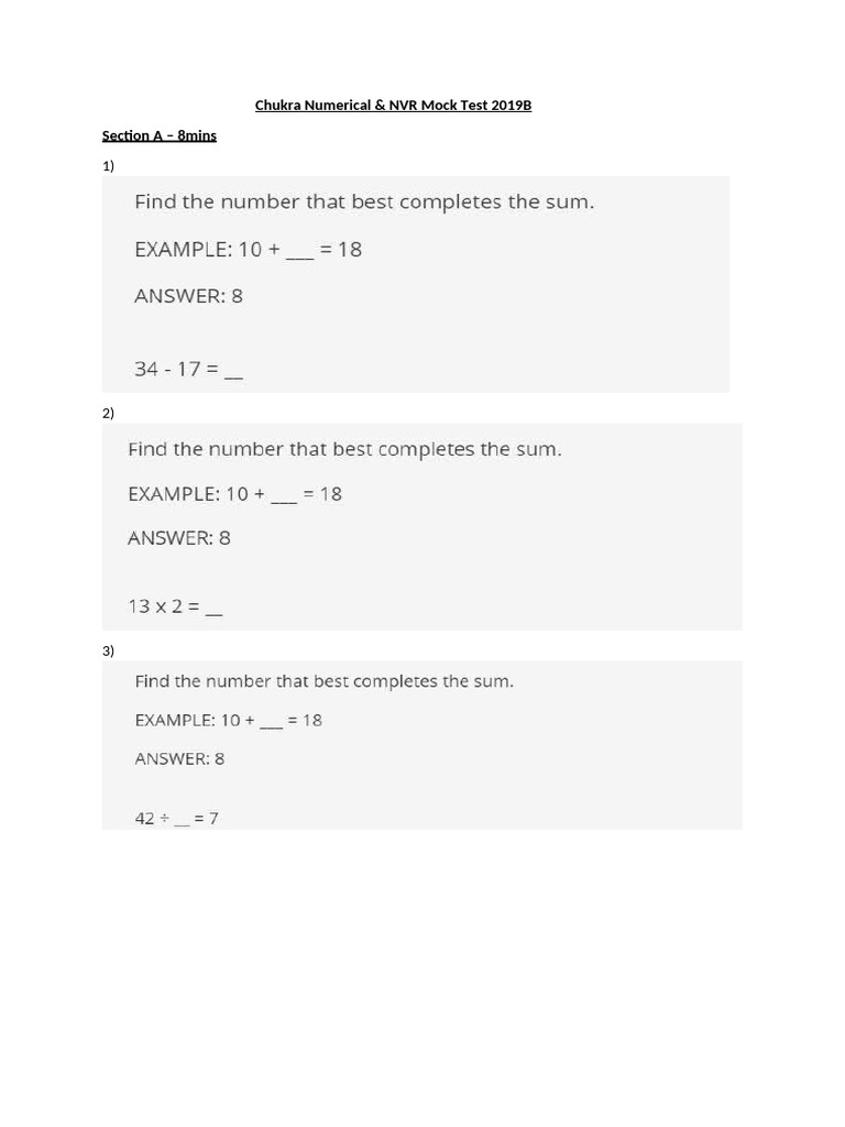 Chukra Numerical & NVR Test 2019 PaperB | PDF
