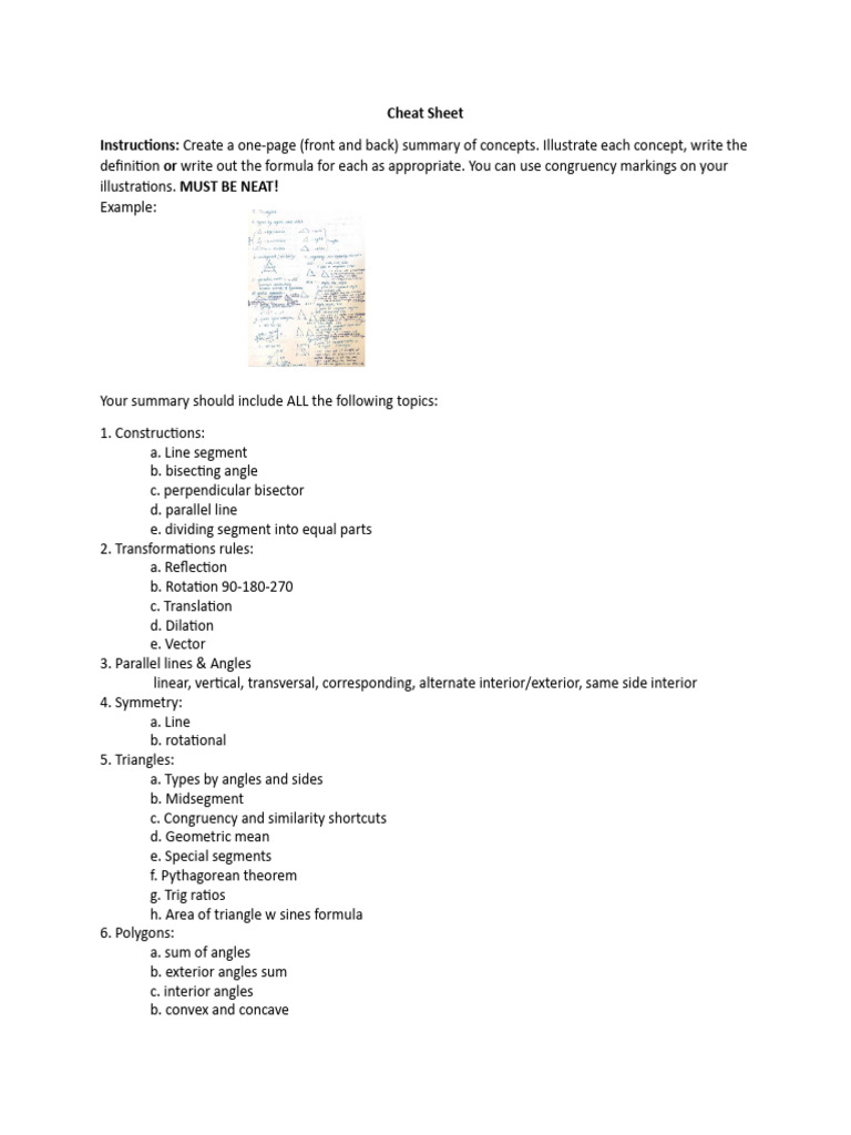 Geometry Concepts Cheat Sheet Summary | PDF