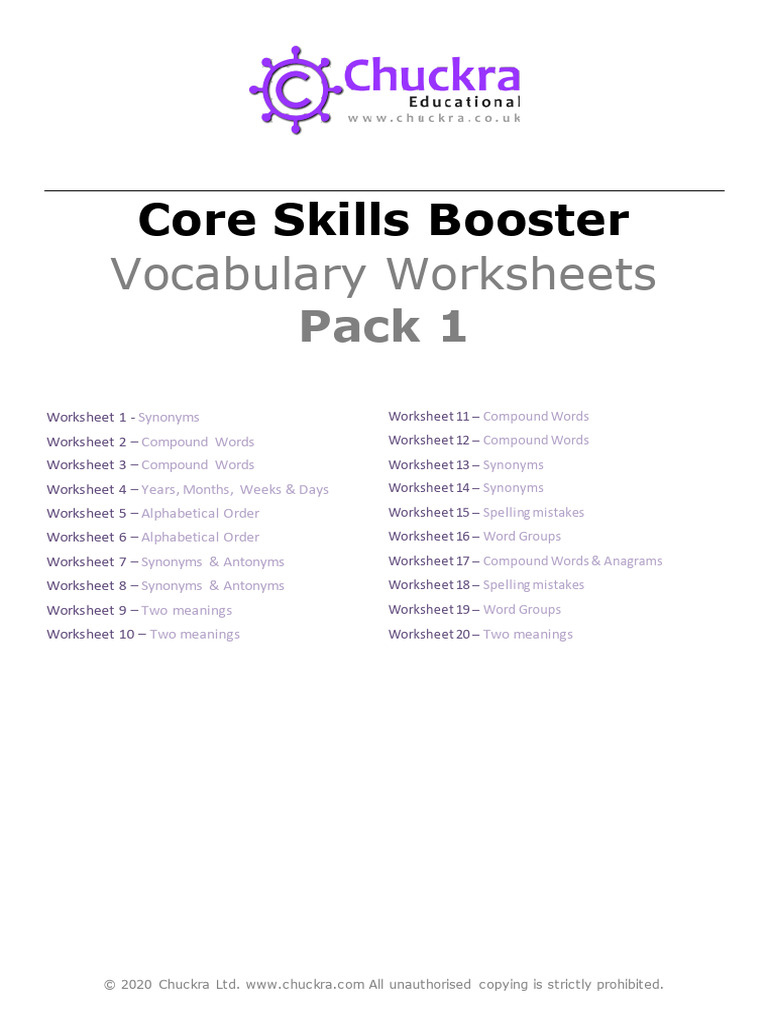 Chuckra Vocabulary Worksheets Pack 1 - v07 - 2020 | PDF | Nuisance