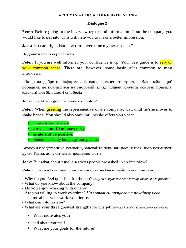 Applying For A Job. Dialogue 2. | PDF