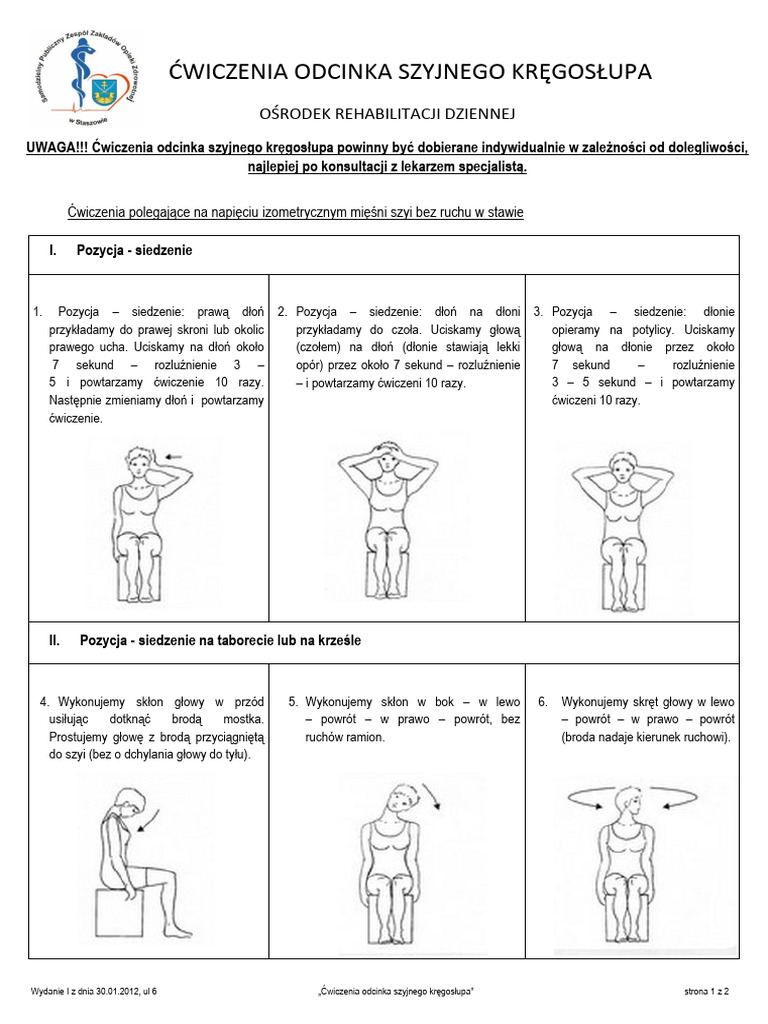 Cwiczenia Odcinka Szyjnego Kregoslupa | PDF