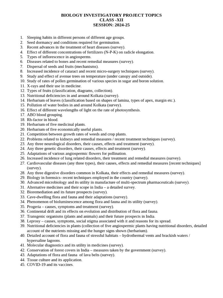 Biology Investigatory Project Topics CL 12 | PDF | Seed | Germination