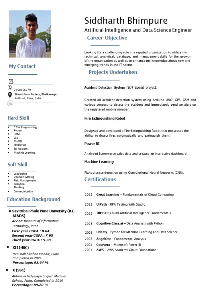 Siddharth Bhimpure Resume | PDF | Artificial Intelligence | Intelligence (AI) & Semantics
