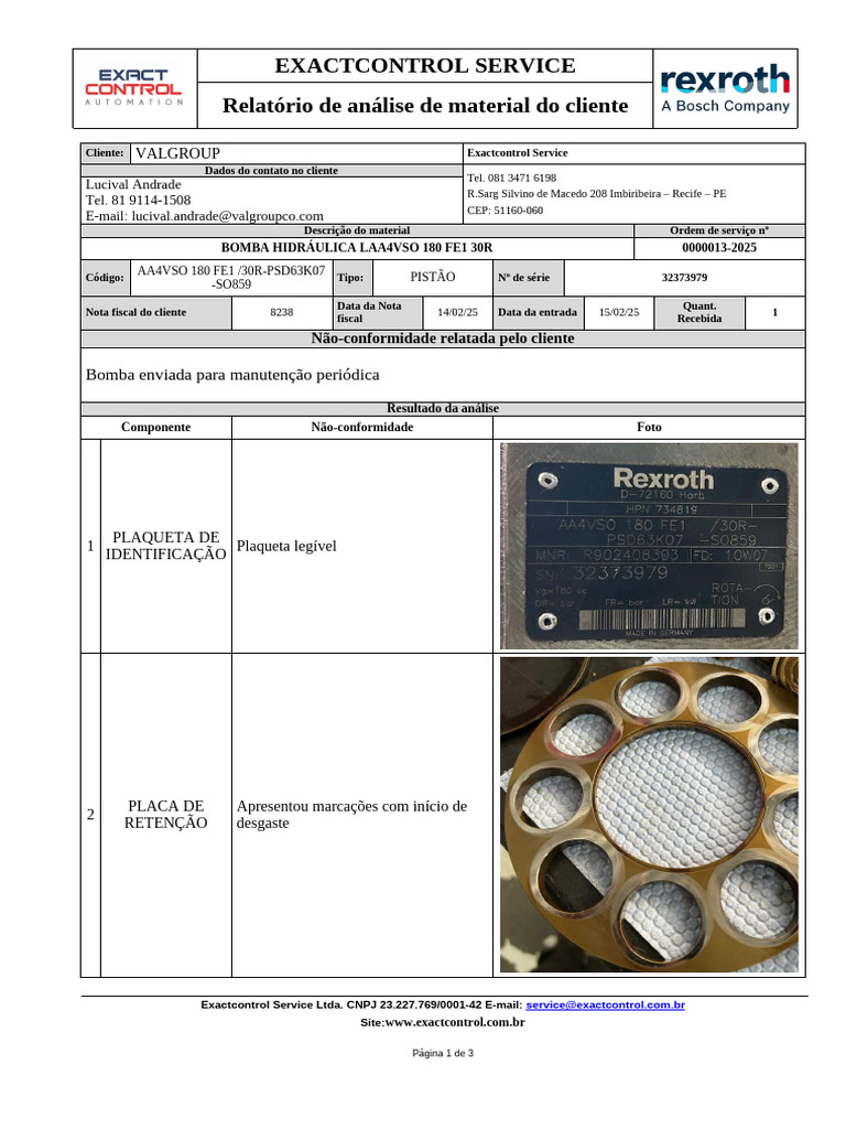 Análise de Bomba Hidráulica VALGROUP | PDF