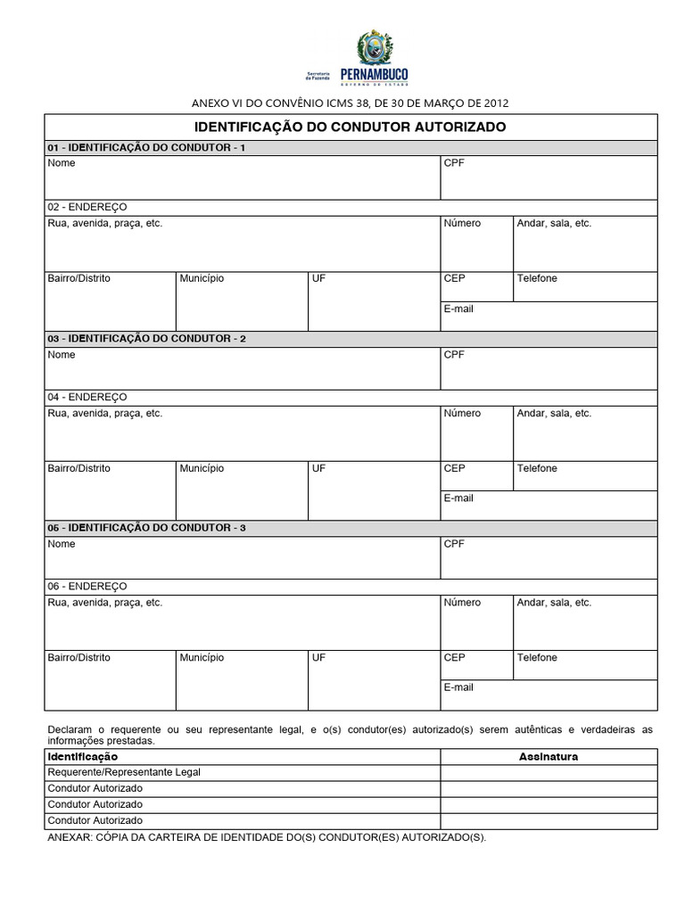 Identificação Dos Condutores Autorizados | PDF