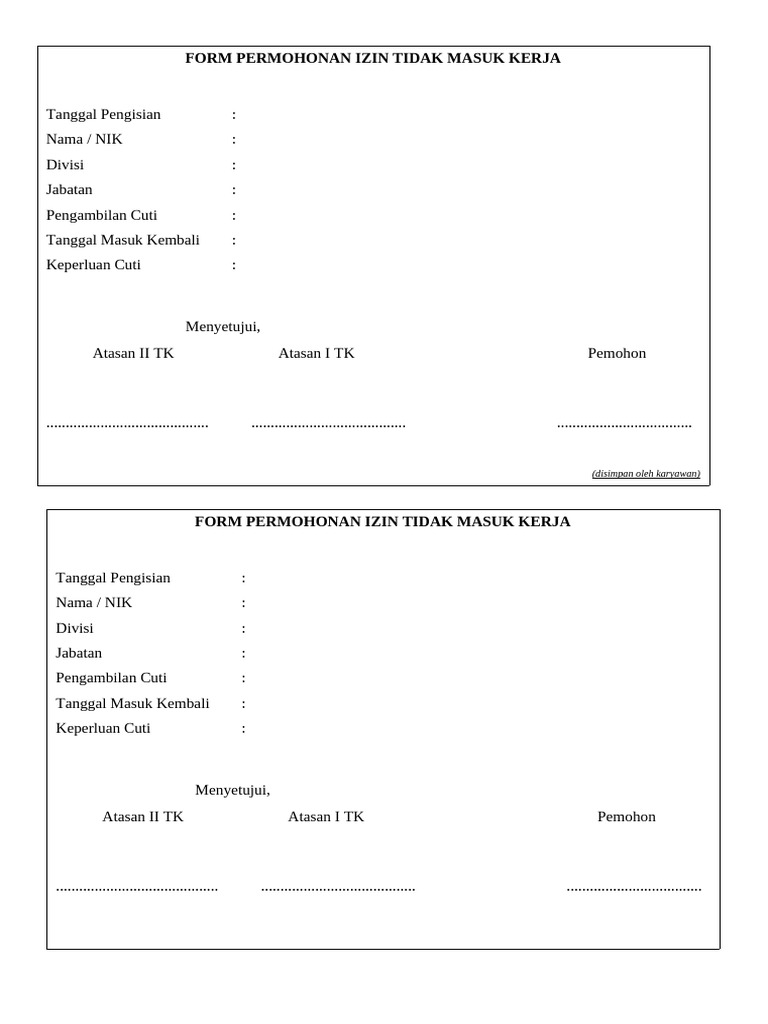 FORM IJIN ATAU CUTI | PDF
