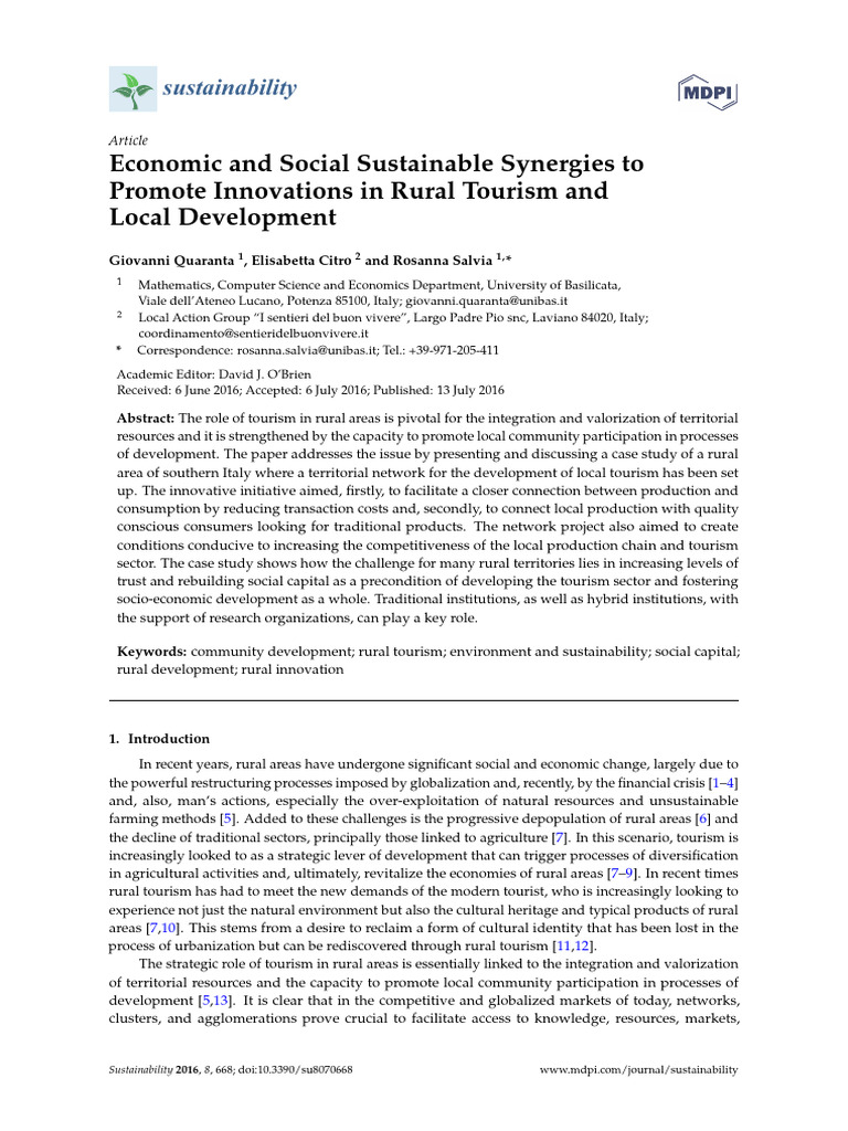 conomic and Social Sustainable Synergies to Promote Innovations in Rural Tourism and Local ...