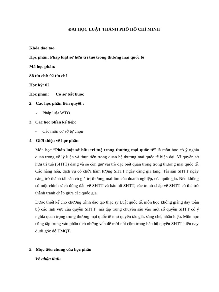 2023 Đề Cương Môn PLTMQT Về SHTT | PDF