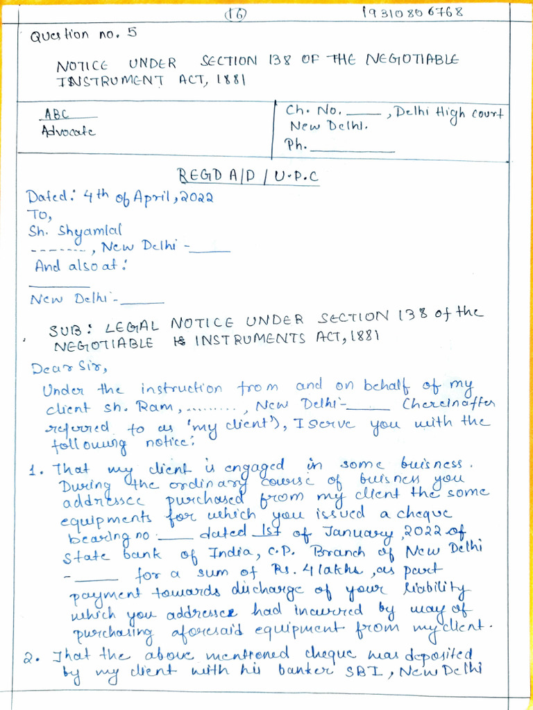 Legal Notice for Cheque Bounce | PDF