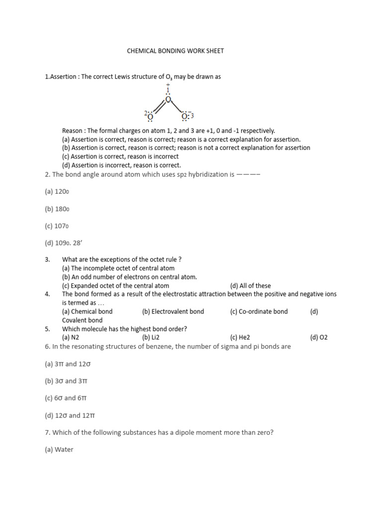 Chemical Bonding Worksheet Answers | PDF