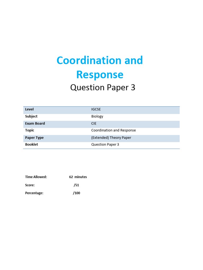IGCSE Biology: Coordination & Response | PDF | Glycogen | Glucose