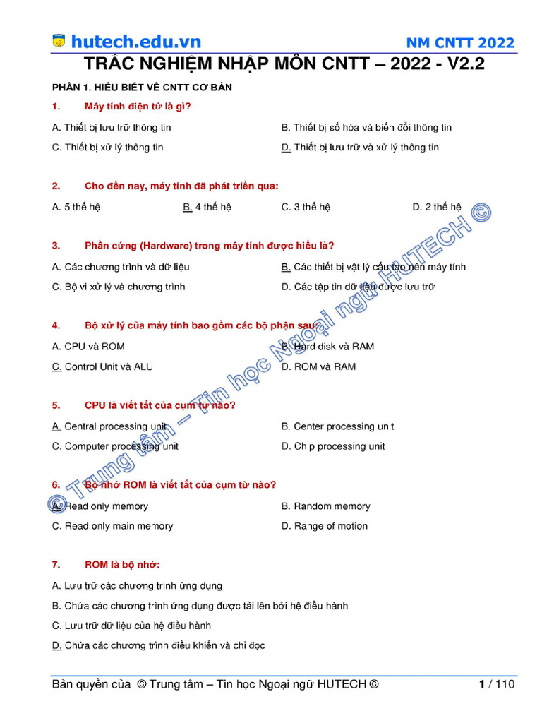 Tai Lieu On Tap Mon Nhap Mon Cong Nghe Thong Tin | PDF