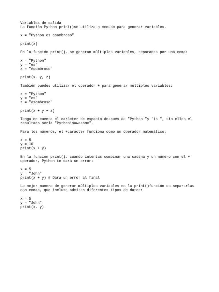 Salida de Variables en Python | PDF