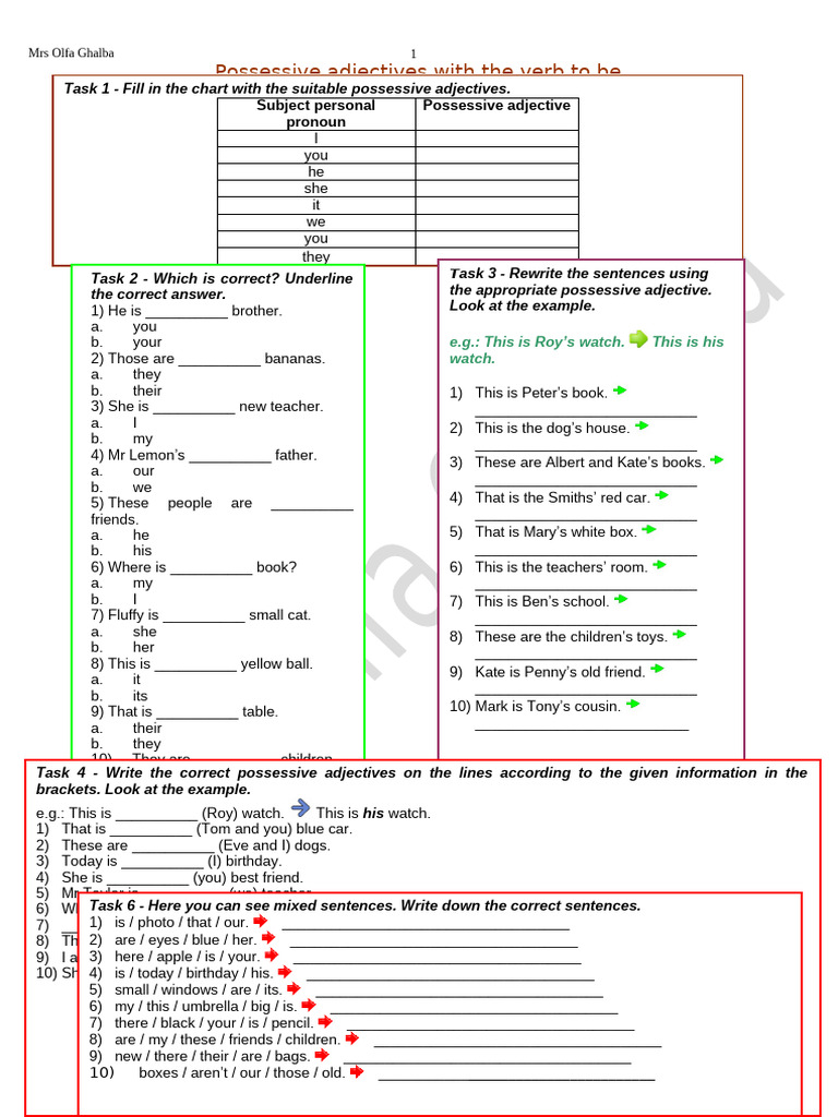 7th Possessive - Pesent - Sentences Reordering | PDF | Linguistics