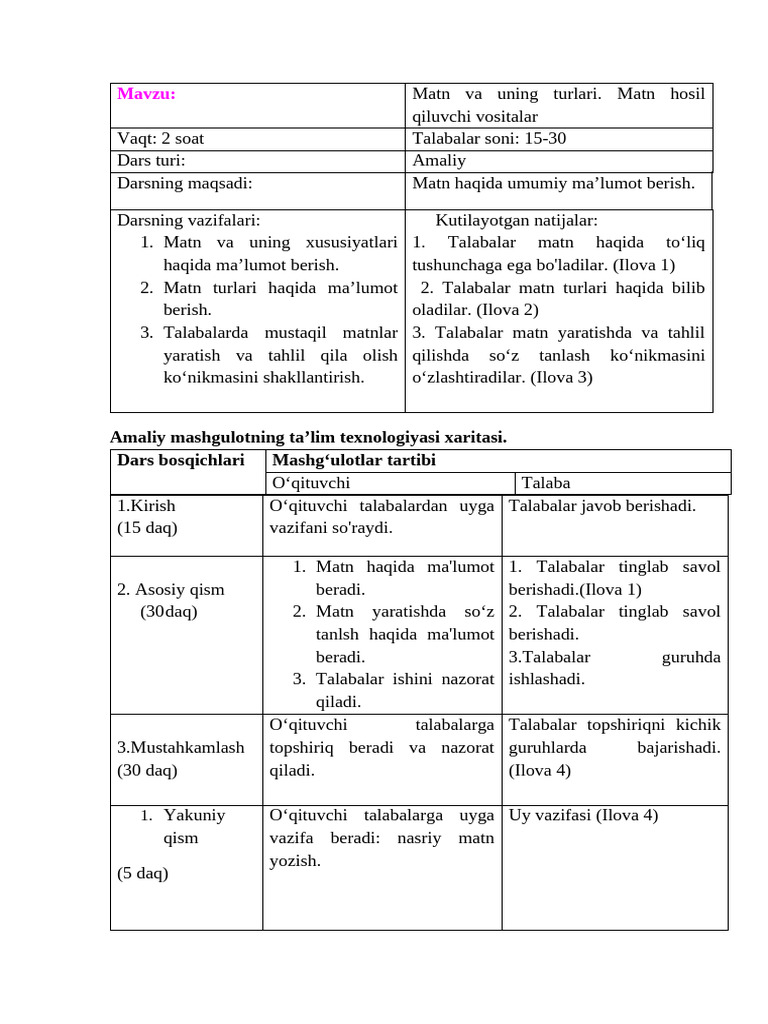 2.matn Va Uning Turlari. Matn Hosil Qiluvchi Vositalar | PDF