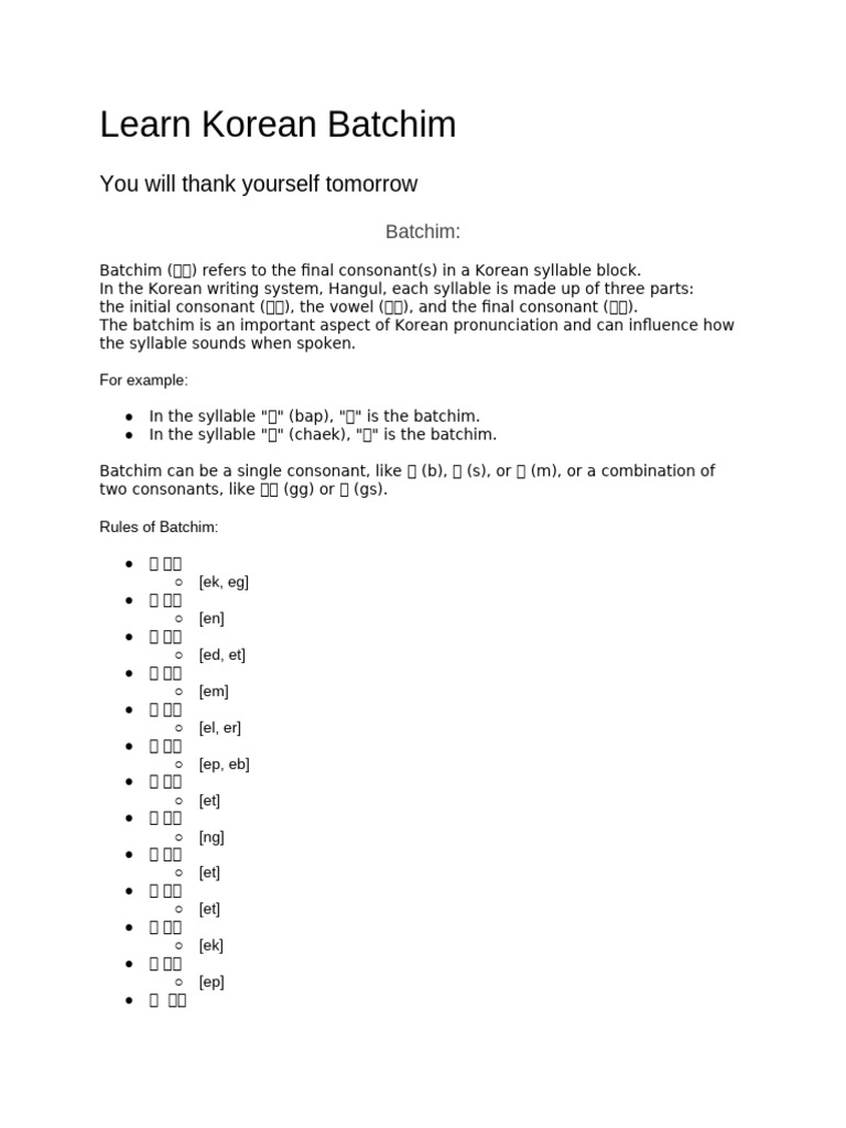 Understanding Korean Batchim Rules | PDF