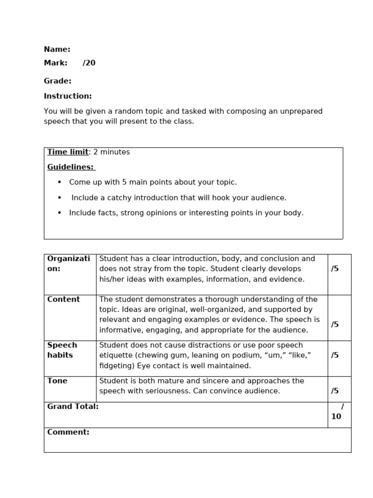 Unprepared Speech Topics Grade 10 | PDF | Human Communication