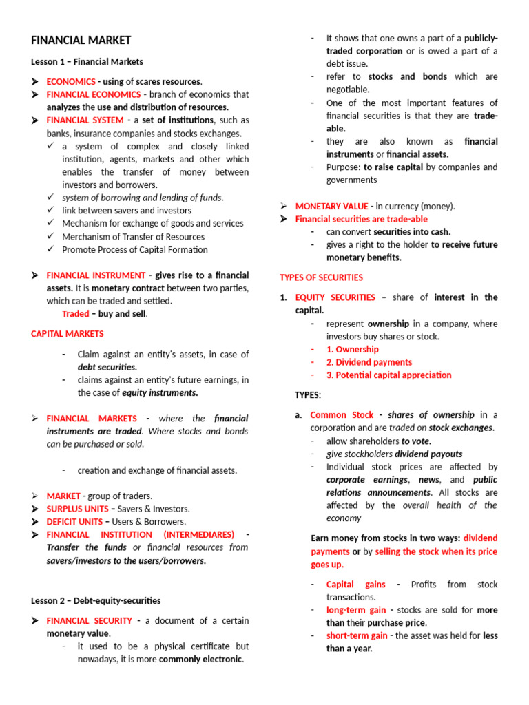 FinMar 1ST - QUARTER Reviewer | PDF | Stocks | Bonds (Finance)