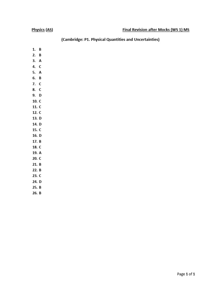 AS Physics Mock Revision Key | PDF