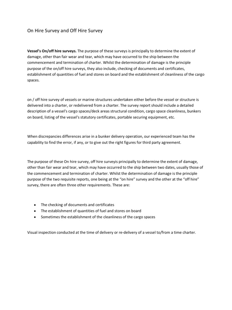 On Hire Survey and Off Hire Survey | PDF | Surveying | Cargo