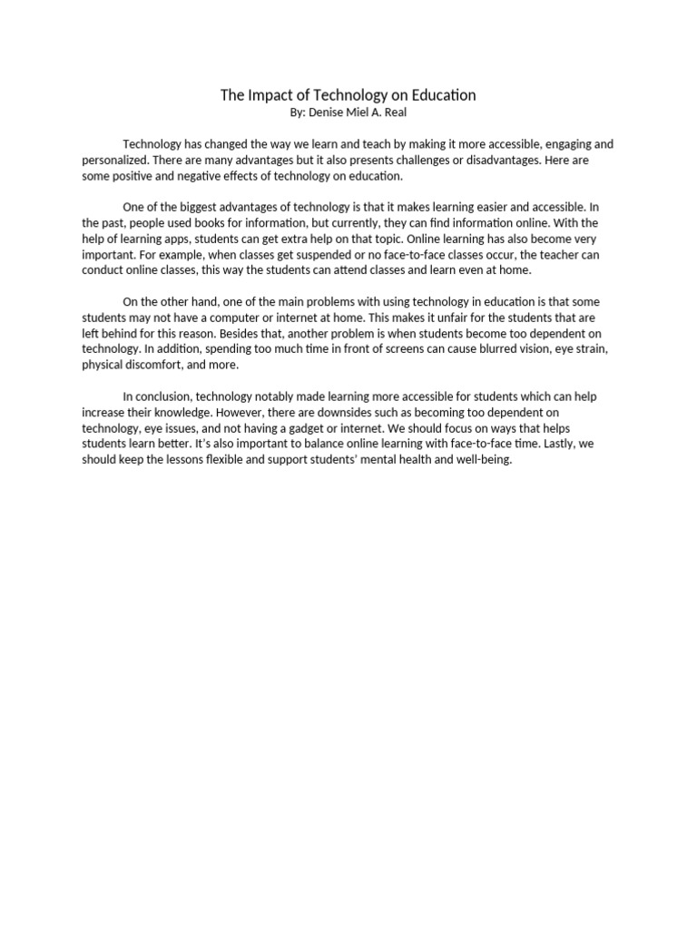 The Impact of Technology On Education | PDF