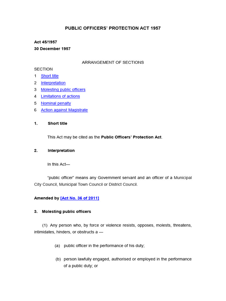 Public Officers Protection Act 1957 Revised - 0 | PDF | Lawsuit | Damages