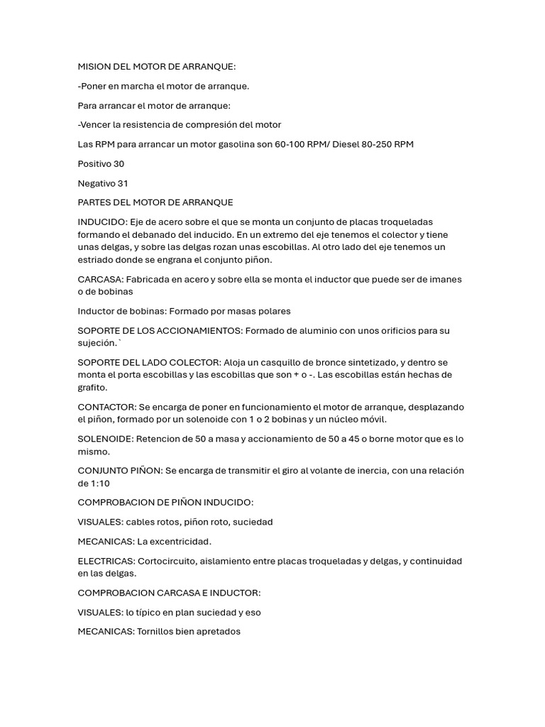 Guía Técnica del Motor de Arranque | PDF