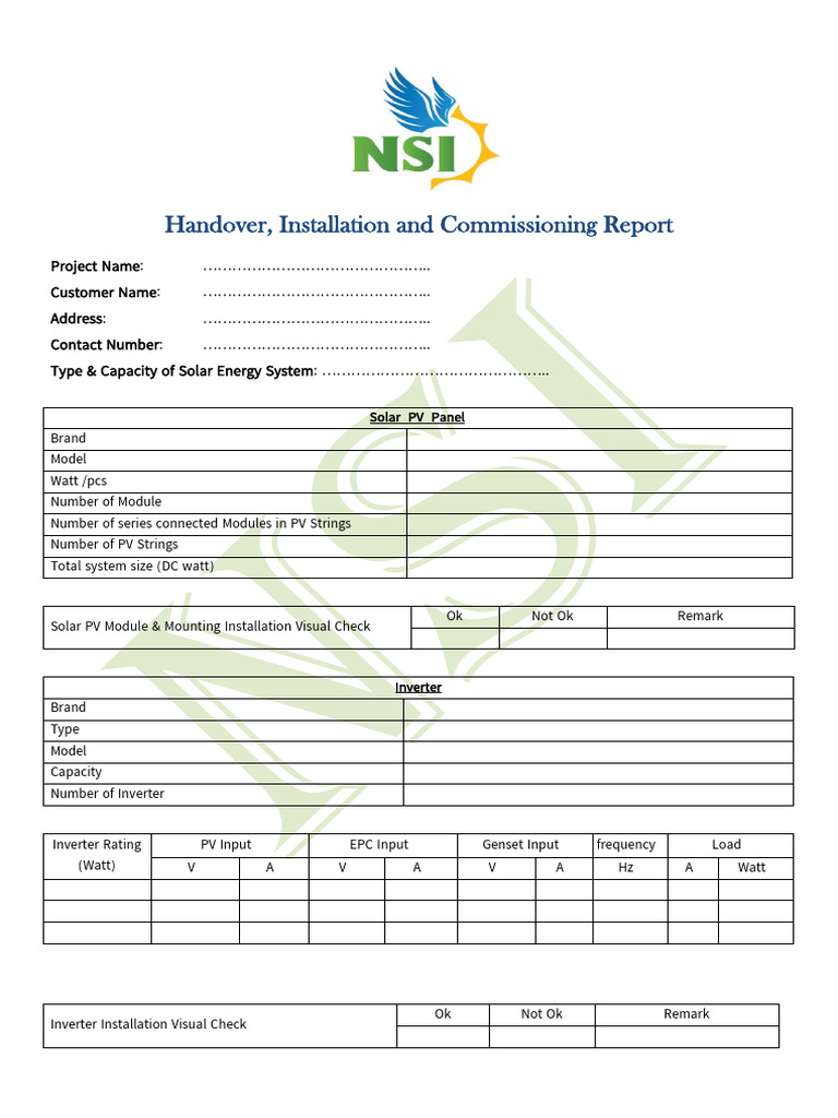 Solar PV Handover Report Template | PDF | Photovoltaic System ...