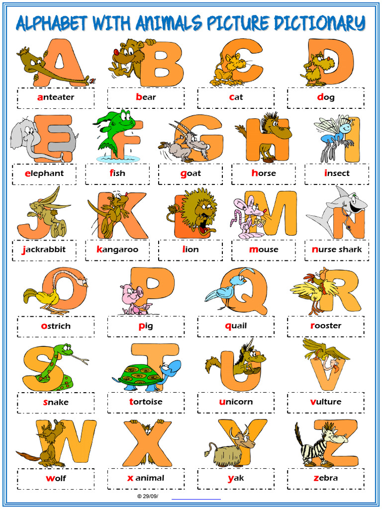 Alphabet Vocabulary Esl Picture Dictionary Worksheet for Kids | PDF