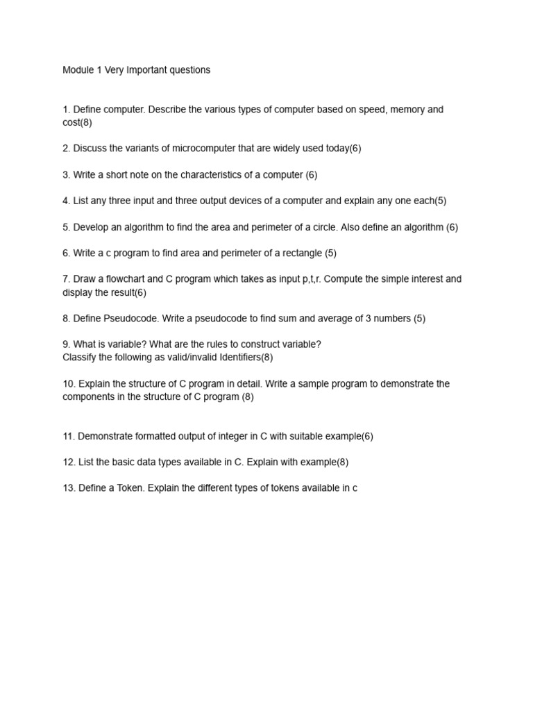 C Programming Important Questions | PDF