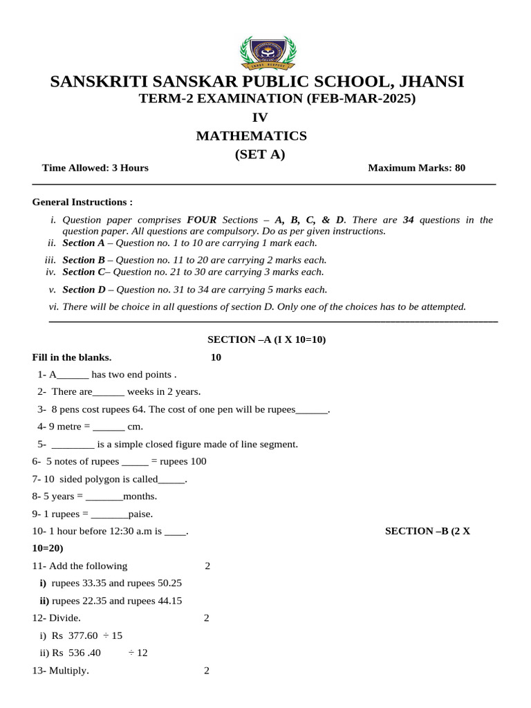 Term 2 Grade 4 Maths Set A | PDF | Length