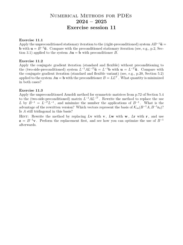 Numerical Methods For Pdes: 2024 - 2025 Exercise Session 11 | PDF