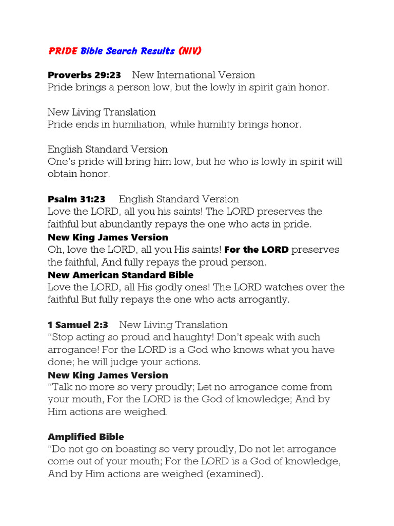 PRIDE - Bible Verses - PRIDE - 18 Pages | PDF | Humility | New ...
