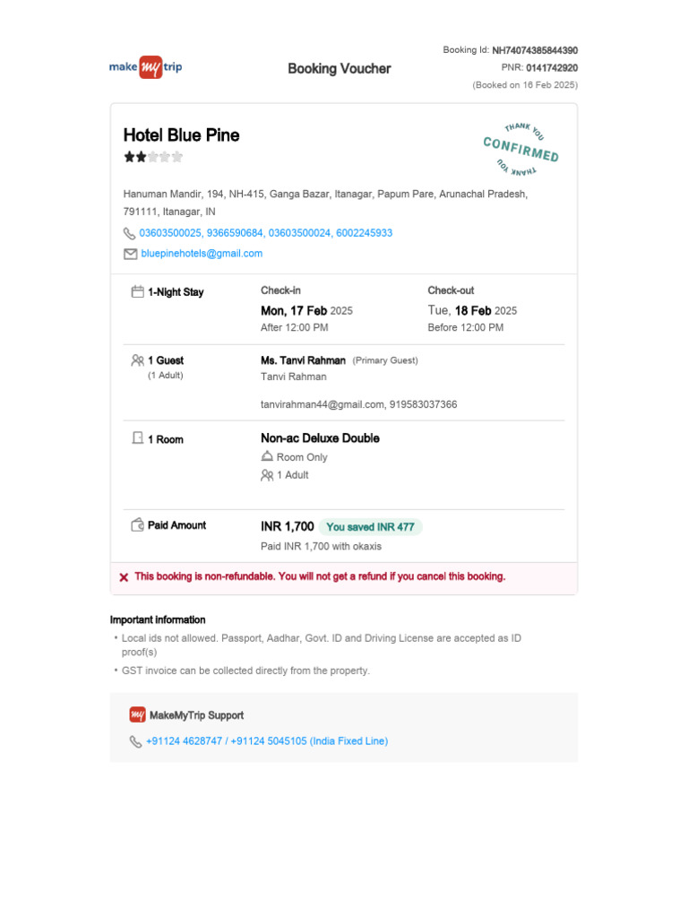 Booking Confirmation Voucher | PDF