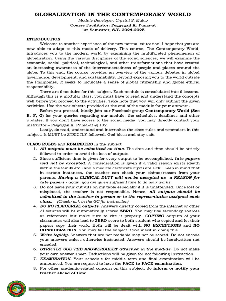 Module 1 Contemporary World - Docx For Dessimination 1 | PDF | Globalization | Multinational ...